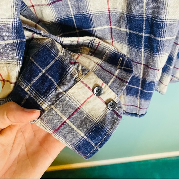 J. Crew | Tops | J Crew Red White Blue Plaid Flannel Boy Fit Striped Cowgirl Button Up Shirt Med ...